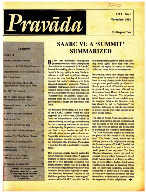 Pravada Vol. 1 No. 1 (November 1991)